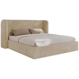POLSTERBETT EMORA CLASSIC 180/200 - Creme Pl&uuml;sch - Schaum-Matratze