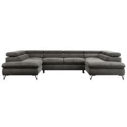 WOHNLANDSCHAFT PEDRO U Velvet Dunkelgrau