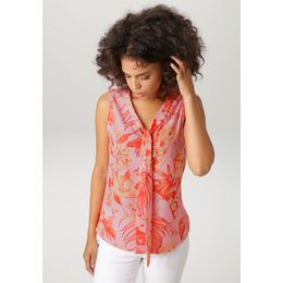 Blusentop Aniston CASUAL, Damen, Gr. 42, rosa, rot, orange, apricot, braun, Cr&ecirc;pe, Obermaterial Vorderteil: 100% Polyester. R&uuml;ckenteil: 95% Viskose, 5% Elasthan, bedruckt, gebl&uuml;mt, unifarben, figurumspielend h&uuml;ftbedeckend, V-Ausschnitt, Blusen Blusentop, mit farbharmonischen Blumen und Bl&auml;ttern bedruckt
