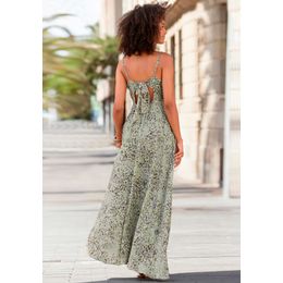 Maxikleid Lascana "Cut-Out am R&uuml;cken aus leichter Webware mit Bl&uuml;mchendruck", Damen, Gr. 34, N-Gr, bunt (gr&uuml;n, lila, bedruckt), Web, Obermaterial: 100% Viskose, bedruckt, gebl&uuml;mt, figurumspielend bodenlang, V-Ausschnitt, Kleider Maxikleid, Elegantes Sommerkleid, Spaghettikleid, Viskosekleid, festlich