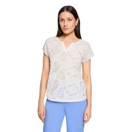 BETTY & CO Kurzarmshirt BETTY & CO "Damen mit V-Ausschnitt", Damen, Gr. L, rohwei&szlig;, Obermaterial: 100% Baumwolle, gerade normal, Neckholder, Shirts