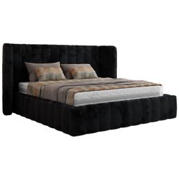 POLSTERBETT GOLETTA CLASSIC 140/200 - Schwarz Pl&uuml;sch - Schaum-Matratze