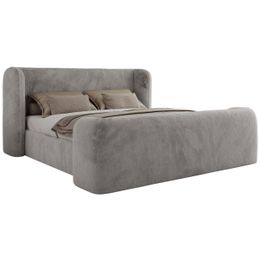 POLSTERBETT EMORA CLASSIC DUO 160/200 - Hellgrau Pl&uuml;sch - Schaum-Matratze