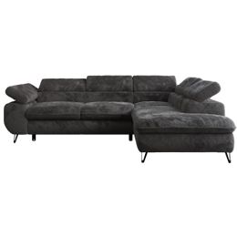 ECKSOFA PETER L Anthrazit Pl&uuml;sch - Rechts Seite