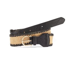 Tailleng&uuml;rtel Lascana, Damen, Gr. 105, schwarz (beige, schwarz), Obermaterial: 70% Synthetik, 30% Lederimitat, kontrastfarbene Details, G&uuml;rtel, Stretchg&uuml;rtel, elastischer G&uuml;rtel in Bast-Optik f&uuml;r Kleid & Overall