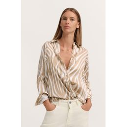 Hemdbluse Bugatti "Modern Fit", Damen, Gr. 40, 50, beige, Chiffon, 100% Viskose, gestreift, normal, ohne Ausschnitt, Blusen Hemdbluse, bedruckt aus Viskose