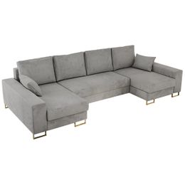 WOHNLANDSCHAFT DORIAN U Velvet Hellgrau