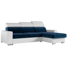 ECKSOFA FOX-L Dunkelblau/Wei&szlig;