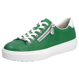 Plateausneaker Rieker, Damen, Gr. 36, gr&uuml;n (gr&uuml;n, wei&szlig;), Leder, Schuhe Plateausneaker, mit seitlichem Rei&szlig;verschluss, Freizeitschuh, Halbschuh, Schn&uuml;rschuh, Topseller