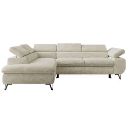 ECKSOFA PABLO L Creme Schenille grob gewebt - Links Seite
