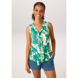 Blusentop Aniston CASUAL, Damen, Gr. 48, hellgr&uuml;n, petrolgr&uuml;n, dunkelgr&uuml;n, gr&uuml;n, Cr&ecirc;pe, Obermaterial Vorderteil: 100% Polyester. R&uuml;ckenteil: 95% Viskose, 5% Elasthan, bedruckt, gebl&uuml;mt, unifarben, figurumspielend h&uuml;ftbedeckend, V-Ausschnitt, Blusen Blusentop, mit farbharmonischen Blumen und Bl&auml;ttern bedruckt
