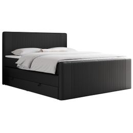 BOXSPRINGBETT KING DOREN 120/200 Schwarz Kunstleder - H3