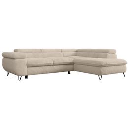 ECKSOFA PEDRO L Ecru Pl&uuml;sch - Rechts Seite