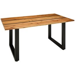 Linea Natura Esstisch, Akazie, Holz, Metall, Akazie, vollmassiv, U-Form, 80x76x120 cm, FSC 100%, Esszimmer, Tische, Esstische, Baumkantentische