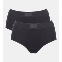 Maxislip Sloggi "Double Comfort T", Damen, Gr. 44, schwarz, Single Jersey, Obermaterial: 95% Baumwolle, 5% Elasthan, unifarben, k&ouml;rpernah, Unterhosen, extra weich, hoher Sitz, niedriger Beinausschnitt