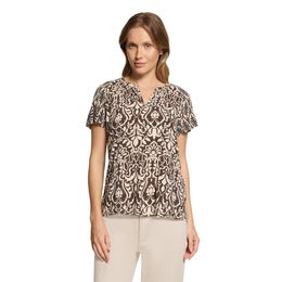 Shirtbluse Cartoon "Damen mit R&uuml;schen", Damen, Gr. 34, patch braun, cream, Obermaterial: 100% Viskose, figurumspielend normal, Rundhals, Blusen