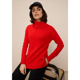 Rollkragenpullover Tamaris "aus weicher Viskosemischung", Damen, Gr. 32/34, rot (knallrot, melange), Strick, Obermaterial: 50% Viskose, 28% Polyester, 22% Polyamid, l&auml;ssig geschnitten h&uuml;ftbedeckend, Strickb&uuml;ndchen, Pullover Rollkragenpullover, in l&auml;ssiger Form mit seitlichen Schlitzen