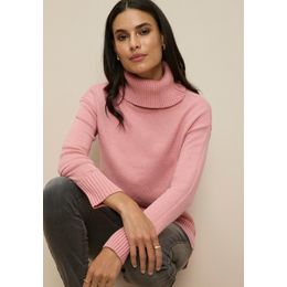 Rollkragenpullover Tamaris "aus weicher Viskosemischung", Damen, Gr. 32/34, rosa (rosa, melange), Strick, Obermaterial: 50% Viskose, 28% Polyester, 22% Polyamid, l&auml;ssig geschnitten h&uuml;ftbedeckend, Strickb&uuml;ndchen, Pullover Rollkragenpullover, in l&auml;ssiger Form mit seitlichen Schlitzen