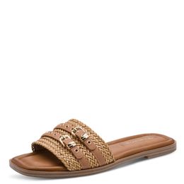 Pantolette Tamaris, Damen, Gr. 38, camel, Synthetik, Textil, Flechtoptik, Schuhe Pantolette, Blockabsatz, Sommerschuh, Schl&uuml;pfschuh mit modischen Zierschnallen