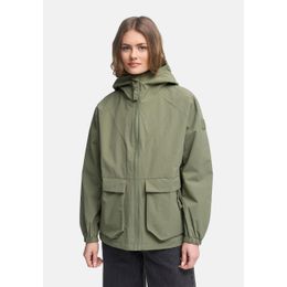 Outdoorjacke Navahoo "Donnerwetter 14", Damen, Gr. L (40), gr&uuml;n (olivgr&uuml;n), Obermaterial: 100% Nylon. Innenfutter: 62% Polyester, 33% Viskose, 5% Elasthan. &Auml;rmelfutter: 100% Polyester, l&auml;ssig geschnitten h&uuml;ftbedeckend, hoch geschlossener Ausschnitt, Windstopperb&uuml;ndchen mit innenliegendem Gummizug, Jacken Outdoorjacke, Wasserdichte &Uuml;bergangsjacke mit Kapuze