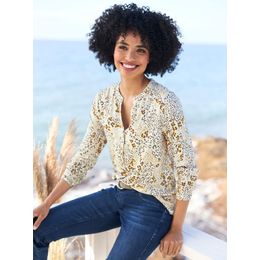 Shirtbluse Heine, Damen, Gr. 40, champagner, ocker, bedruckt, 95% Viskose, 5% Elasthan, bedruckt, gemustert, mehrfarbig, Rundhals, Blusen