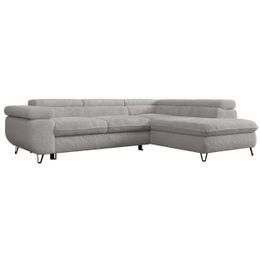 ECKSOFA PEDRO L Hellgrau Pl&uuml;sch - Rechts Seite