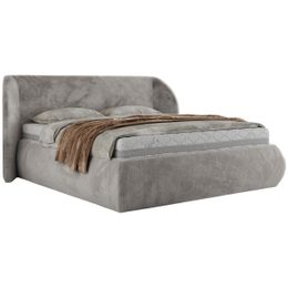 POLSTERBETT CAELA CLASSIC 200/200 - Hellgrau Pl&uuml;sch - Schaum-Matratze
