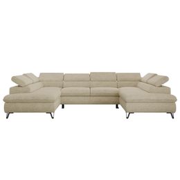 WOHNLANDSCHAFT PABLO U Strukture Creme mit Topper Visco