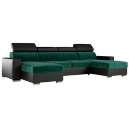 WOHNLANDSCHAFT FOX U Dunkelgr&uuml;n/Schwarz - Velvet/Kunstleder