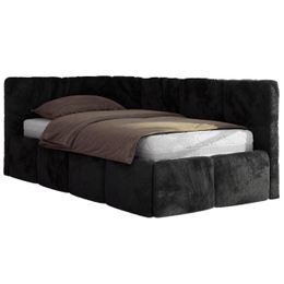 JUGENDBETT ARVO 90/200 - Schwarz Pl&uuml;sch - Foam-Matratze - Links Seite