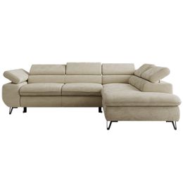ECKSOFA PABLO L Beige Schenille glatt - Rechts Seite