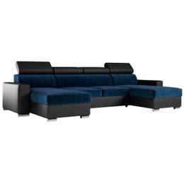 WOHNLANDSCHAFT FOX U Dunkelblau/Schwarz - Velvet/Kunstleder