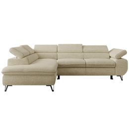 ECKSOFA PABLO L Creme Struktur - Links Seite mit T25 Topper
