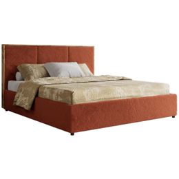 POLSTERBETT LERIO CLASSIC 160/200 - Orange Pl&uuml;sch - Schaum-Matratze