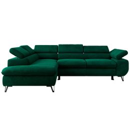 ECKSOFA PABLO L Dunkelgr&uuml;n Velvet - Links Seite mit Visco Topper