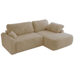 ECKSCHLAFSOFA CUBO L Creme Pl&uuml;sch - rechts