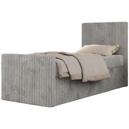 JUGENDBETT TILIO DUO 90/200 - Hellgrau Cord - H4 - Rechts Seite