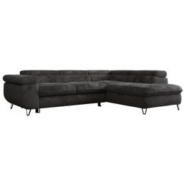 ECKSOFA PEDRO L Anthrazit Pl&uuml;sch - Rechts Seite