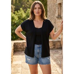 Strickjacke LAURA SCOTT CURVE "Gro&szlig;e Gr&ouml;&szlig;en", Damen, Gr. 40/42, schwarz, Feinstrick, Obermaterial: 70% Viskose, 30% Polyamid, unifarben, oversize h&uuml;ftbedeckend, tiefer V-Ausschnitt, Strickkante, Strickjacken Strickjacke, mit l&auml;ssigem, figurschmeichelndem Schnitt