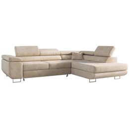 ECKSOFA GUSTAW L Beige Velvet Rechts Seite