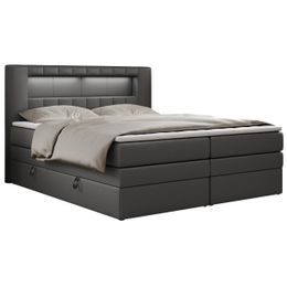 BOXSPRINGBETT GOLD-5 KING LED 200/200 Dunkelgrau Kunstleder - H4