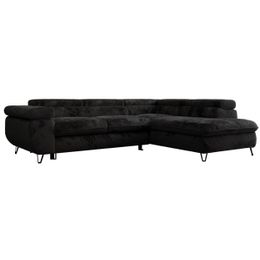 ECKSOFA PEDRO L Schwarz Pl&uuml;sch - Rechts Seite