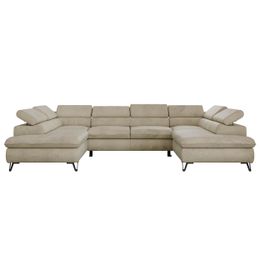 WOHNLANDSCHAFT PABLO U Velvet Beige mit Topper Visco