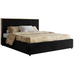 POLSTERBETT LERIO CLASSIC 160/200 - Schwarz Pl&uuml;sch - Schaum-Matratze