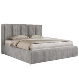 POLSTERBETT SAVINO CLASSIC 160/200 - Hellgrau Cord - Pocket-Matratze