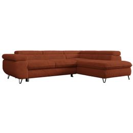 ECKSOFA PEDRO L Orange Pl&uuml;sch - Rechts Seite