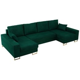 WOHNLANDSCHAFT DORIAN U Velvet Dunkelgr&uuml;n