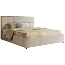 POLSTERBETT LERIO CLASSIC 140/200 - Beige Velvet - Schaum-Matratze