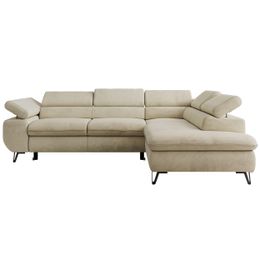ECKSOFA PABLO L Beige Velvet - Rechts Seite mit T25 Topper