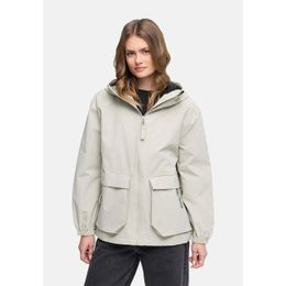 Outdoorjacke Navahoo "Donnerwetter 14", Damen, Gr. L (40), beige (grau), Obermaterial: 100% Nylon. Innenfutter: 62% Polyester, 33% Viskose, 5% Elasthan. &Auml;rmelfutter: 100% Polyester, l&auml;ssig geschnitten h&uuml;ftbedeckend, hoch geschlossener Ausschnitt, Windstopperb&uuml;ndchen mit innenliegendem Gummizug, Jacken Outdoorjacke, Wasserdichte &Uuml;bergangsjacke mit Kapuze